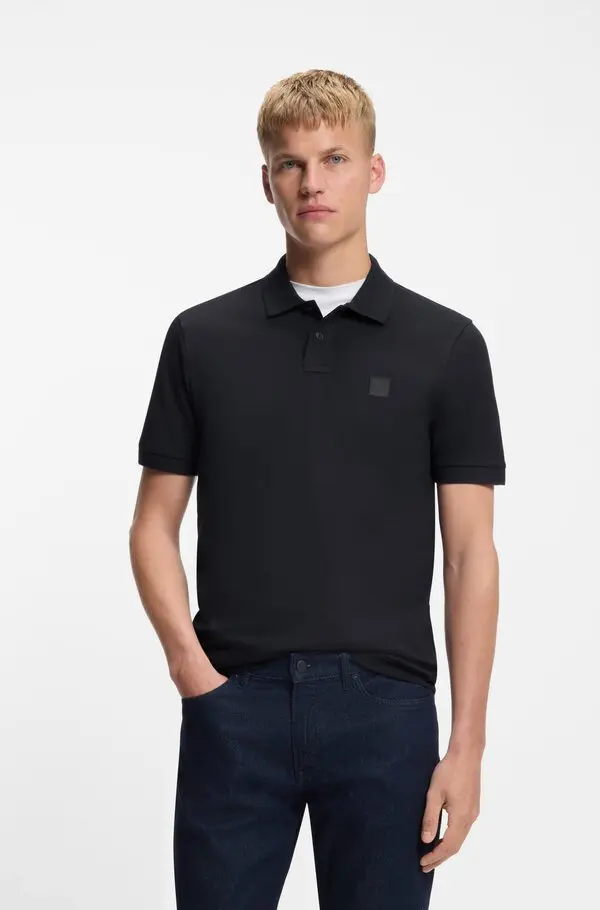 BOSS Stretch-cotton Slim-fit Polo Shirt With Logo Patch - Dark Blue