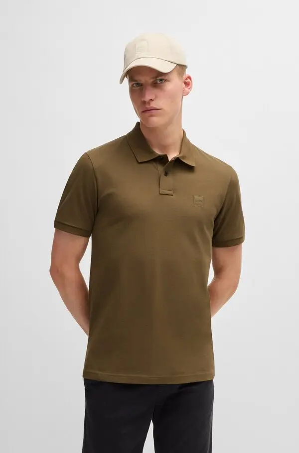 BOSS Stretch-cotton Slim-fit Polo Shirt With Logo Patch - Light Green