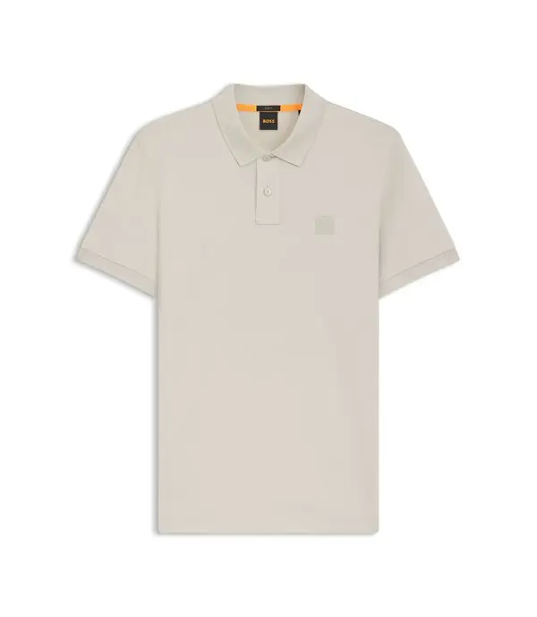 BOSS Stretch-cotton Slim-fit Polo Shirt With Logo Patch - Light Grey