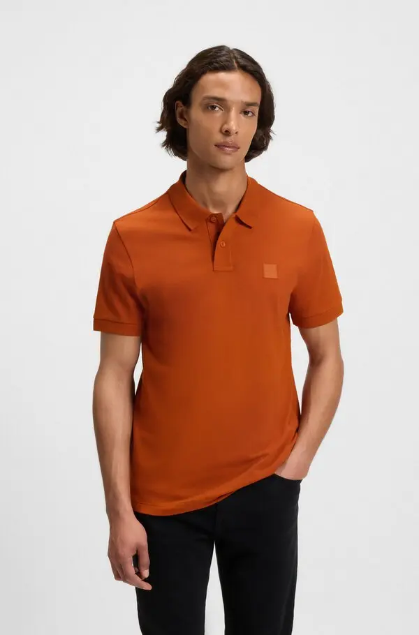 BOSS Stretch-cotton Slim-fit Polo Shirt With Logo Patch - Light Orange