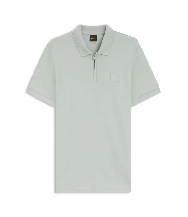 BOSS Stretch-cotton Slim-fit Polo Shirt With Logo Patch - Silver