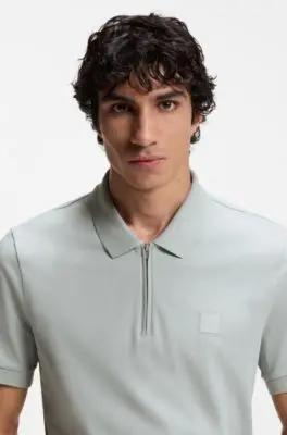 BOSS Stretch-cotton Slim-fit Polo Shirt With Logo Patch - Silver