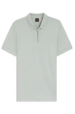 BOSS Stretch-cotton Slim-fit Polo Shirt With Logo Patch - Silver