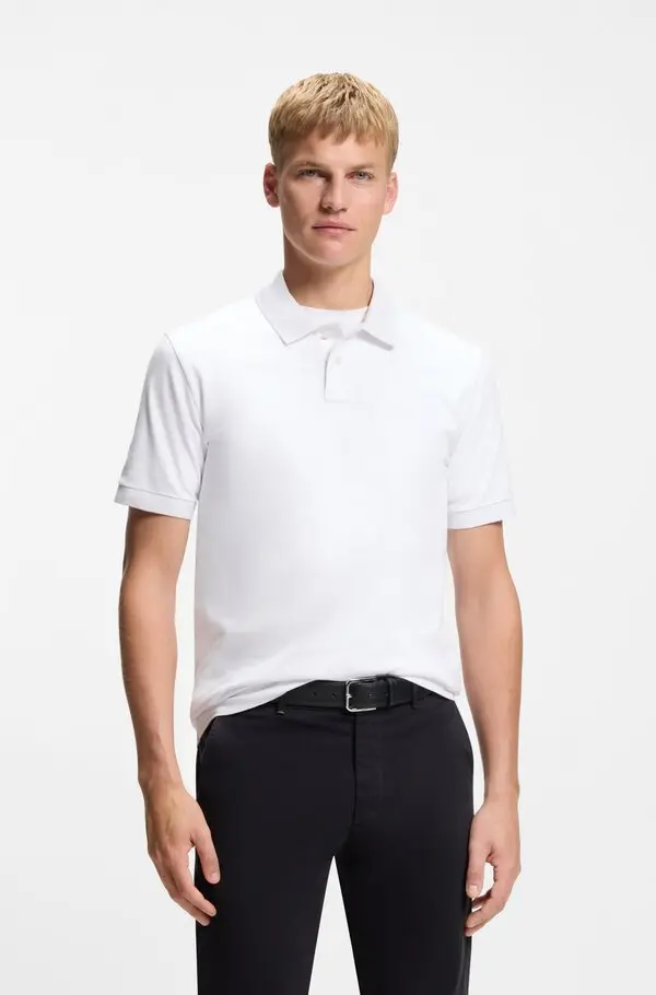 BOSS Stretch-cotton Slim-fit Polo Shirt With Logo Patch - White