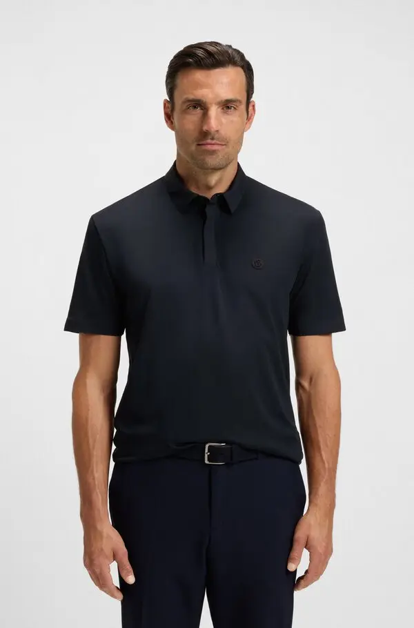 BOSS Performance Polo Shirt With Double B Monogram - Dark Blue