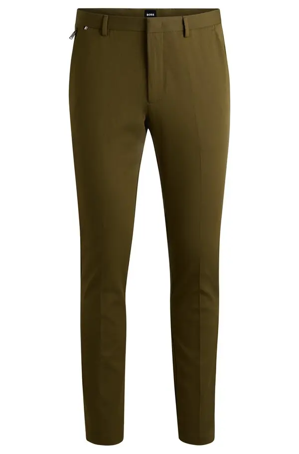 BOSS Slim-fit Trousers In Stretch Cotton - Dark Green