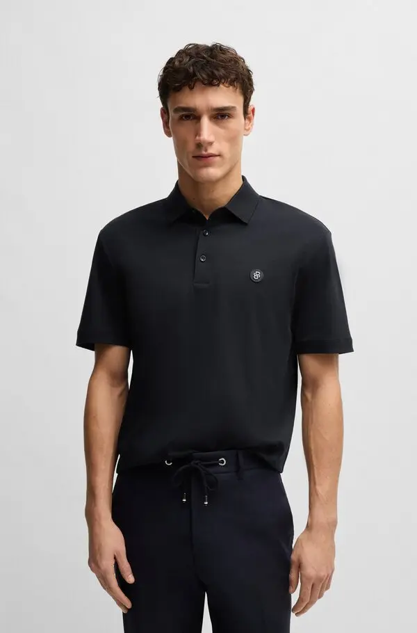 BOSS Double-monogram Polo Shirt In Mercerised Cotton - Dark Blue