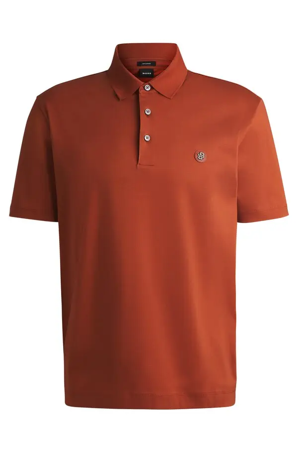 BOSS Double-monogram Polo Shirt In Mercerised Cotton - Dark Orange