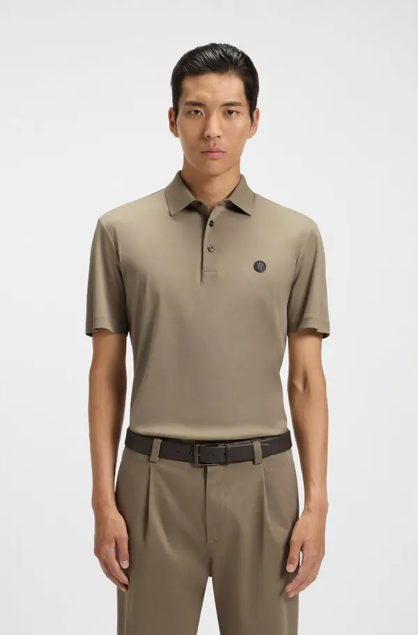 BOSS Double-monogram Polo Shirt In Mercerised Cotton - Light Brown