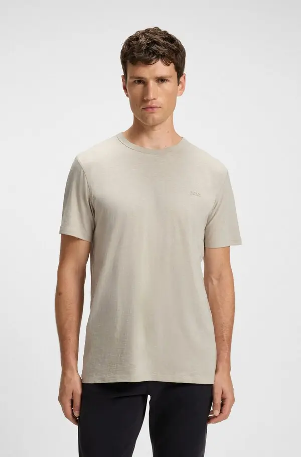 BOSS Slub-cotton T-shirt With Logo Detail - Light Beige