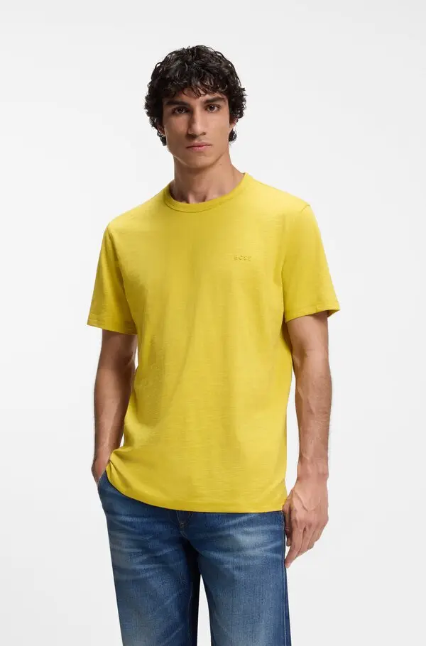 BOSS Slub-cotton T-shirt With Logo Detail - Yellow