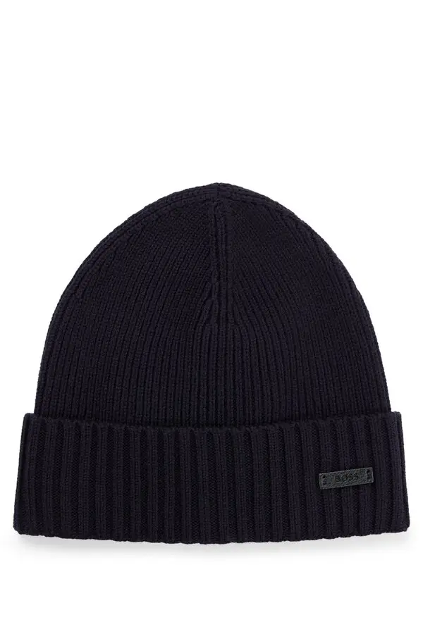 BOSS Logo-plaque Beanie Hat - Dark Blue