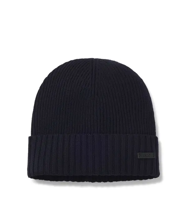 BOSS Logo-plaque Beanie Hat - Dark Blue