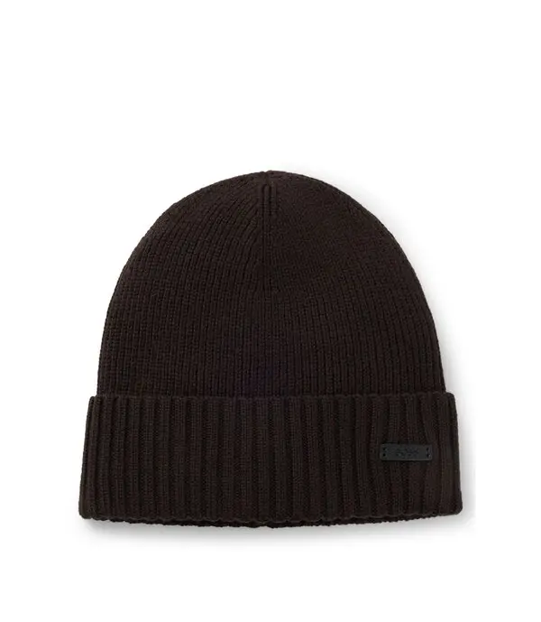 BOSS Logo-plaque Beanie Hat - Dark Brown