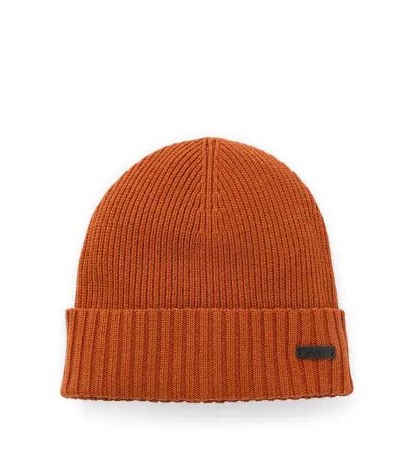 BOSS Logo-plaque Beanie Hat - Dark Orange