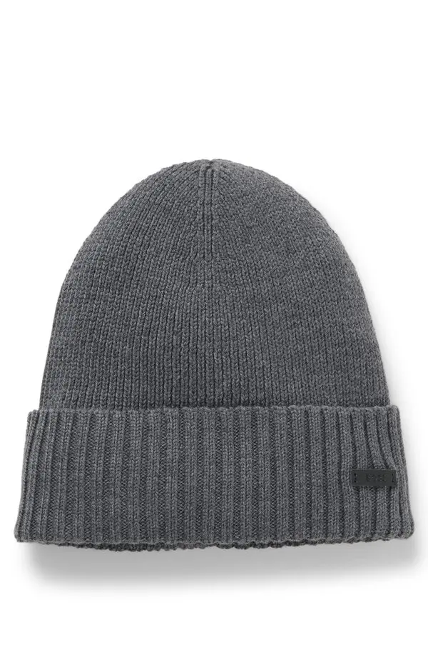BOSS Logo-plaque Beanie Hat - Grey
