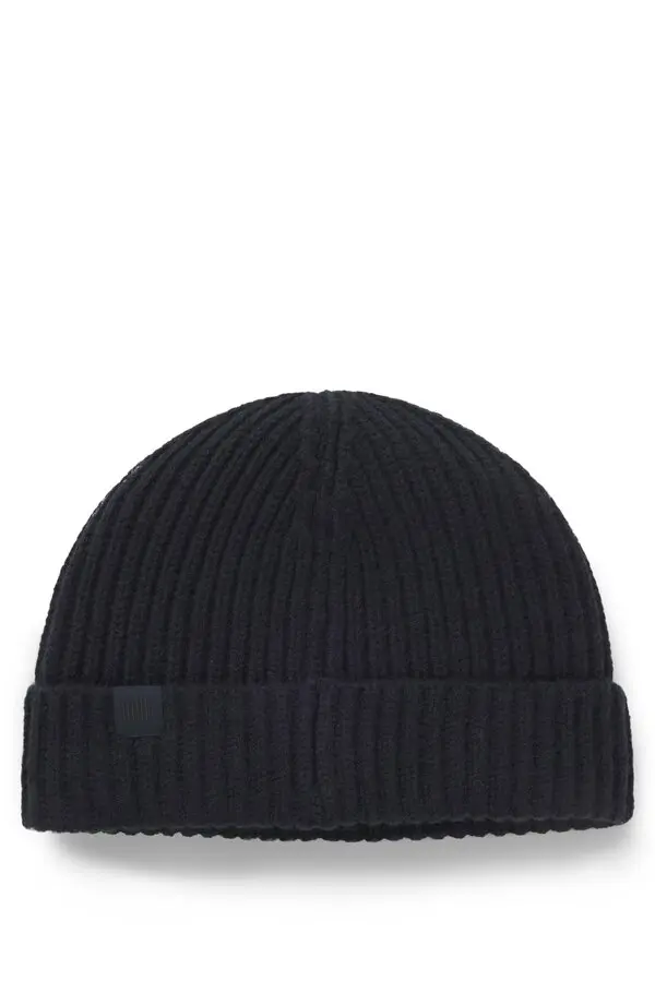 BOSS Beckham X Beanie Hat In Virgin Wool And Cashmere - Dark Blue