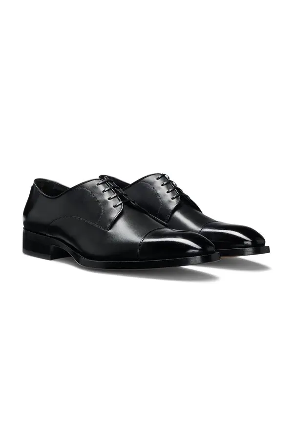 BOSS Cap-toe Derby Shoes In Leather - Black