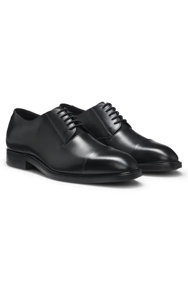 BOSS Leather Cap-toe Derby Shoes - Black