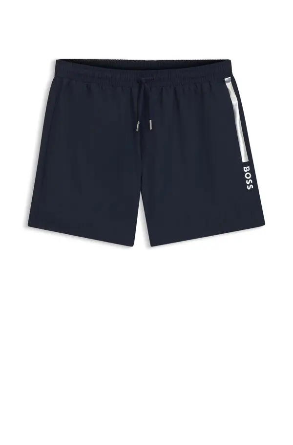 BOSS Swim Shorts With Foil-print Logo - Dark Blue