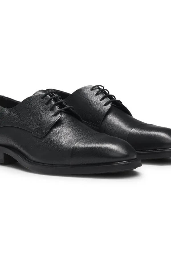 BOSS Grained-leather Derby Shoes With Cap Toe - Black