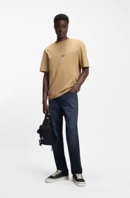 Hugo Cotton T-shirt With Ribbed Neckline And Logo Badge
