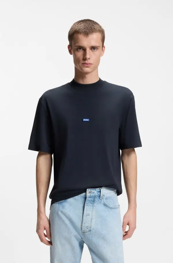 Hugo Cotton-jersey T-shirt With Blue Logo Patch - Dark Blue