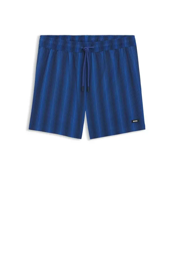 BOSS Logo-badge Striped Swim Shorts - Blue