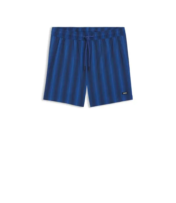 BOSS Logo-badge Striped Swim Shorts - Blue