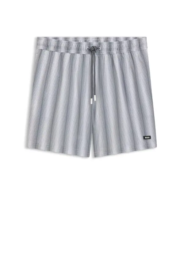 BOSS Logo-badge Striped Swim Shorts - Dark Grey