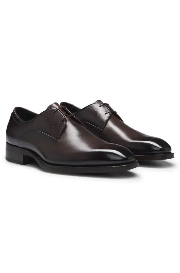 BOSS Derby Shoes In Burnished Leather - Dark Brown