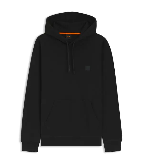 BOSS Cotton Terry Hoodie With Logo Patch - Black