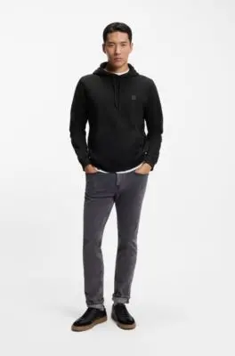 BOSS Cotton Terry Hoodie With Logo Patch - Black