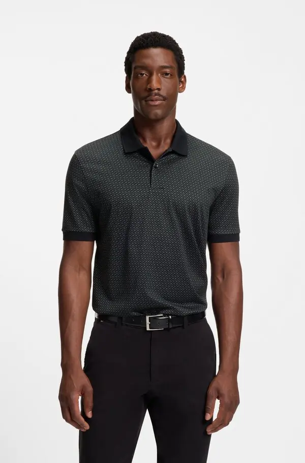 BOSS Mercerised-cotton Polo Shirt With Two-tone Monograms - Black