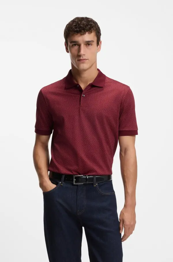 BOSS Mercerised-cotton Polo Shirt With Two-tone Monograms - Dark Red