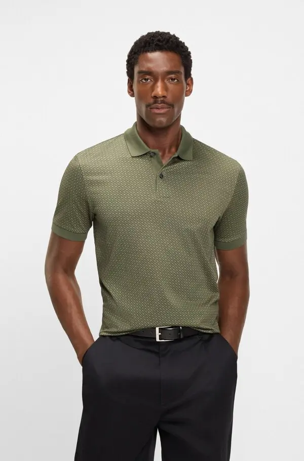 BOSS Mercerised-cotton Polo Shirt With Two-tone Monograms - Green