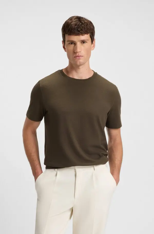 BOSS Bubble-jacquard Structure T-shirt In A Cotton Blend - Brown