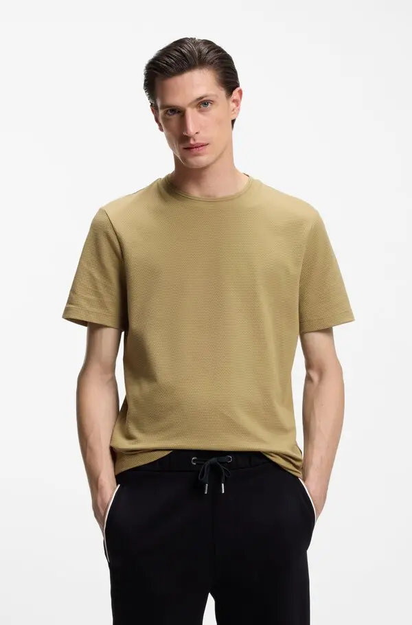 BOSS Bubble-jacquard Structure T-shirt In A Cotton Blend - Khaki