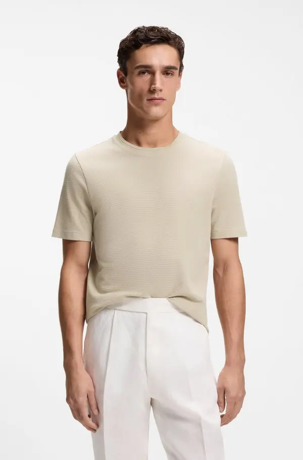 BOSS Bubble-jacquard Structure T-shirt In A Cotton Blend - Light Beige
