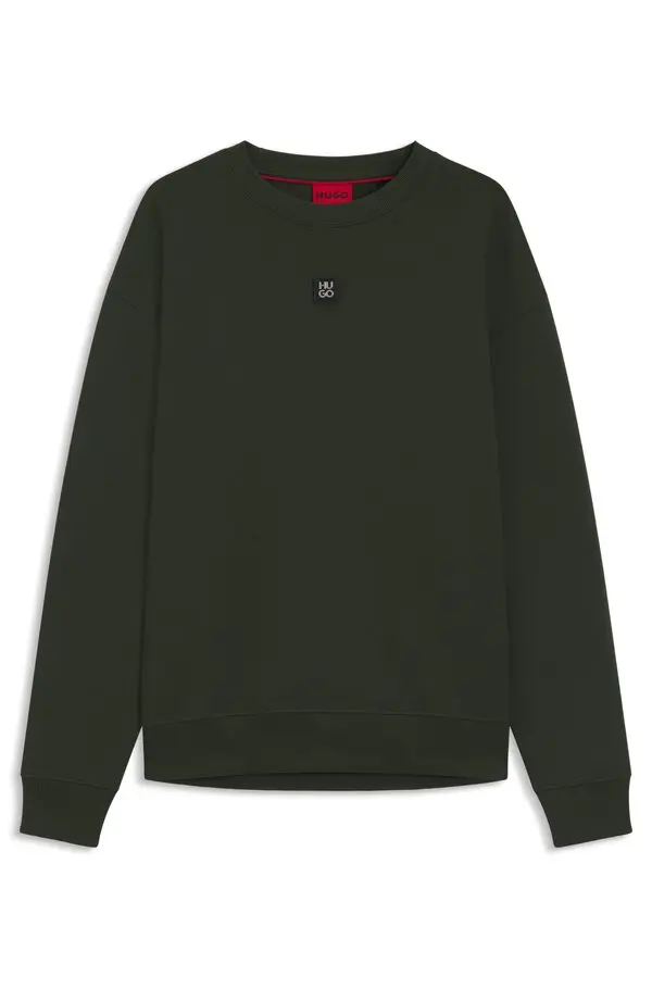 Hugo Cotton-blend Sweatshirt With Stacked-logo - Dark Green