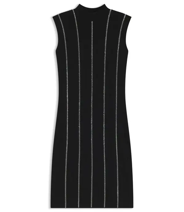 Hugo Bodycon Knit Dress With Rhinestone Stripes - Black