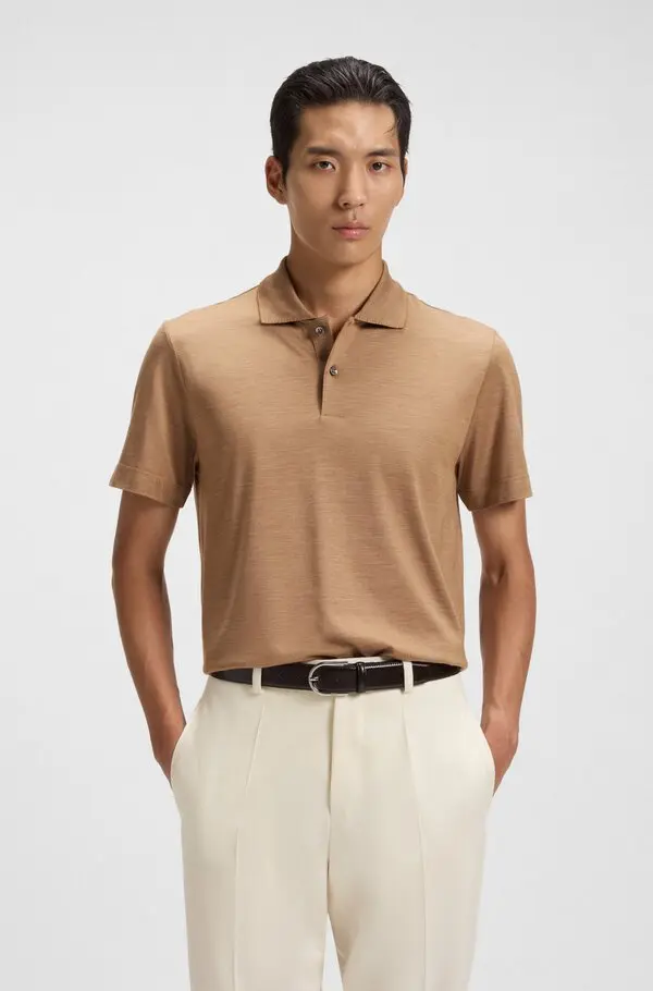 BOSS Collar-tipping Polo Shirt In Cotton And Silk - Brown
