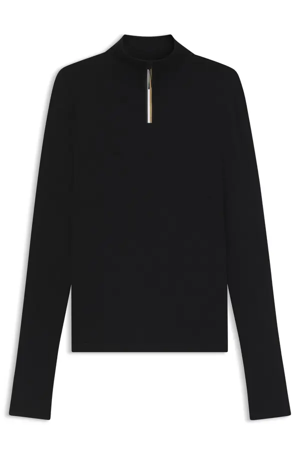 BOSS Ski Wool-blend Zip Neck Top - Black