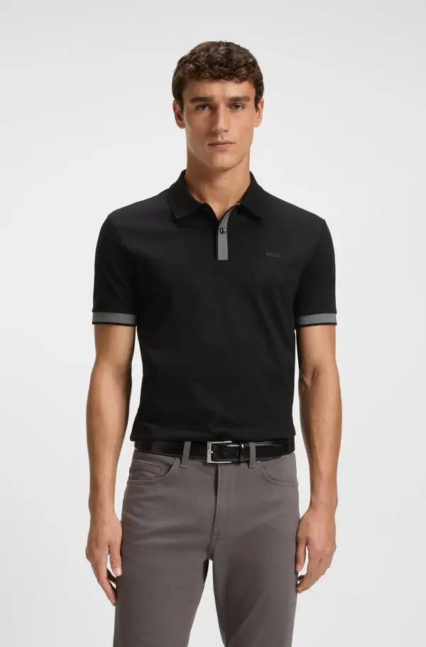 BOSS Structured-trim Slim-fit Polo Shirt In Mercerised Cotton - Black