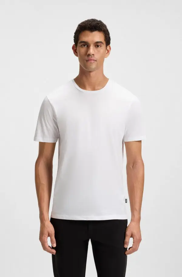 BOSS Slim-fit Short-sleeved T-shirt In Mercerised Cotton - White