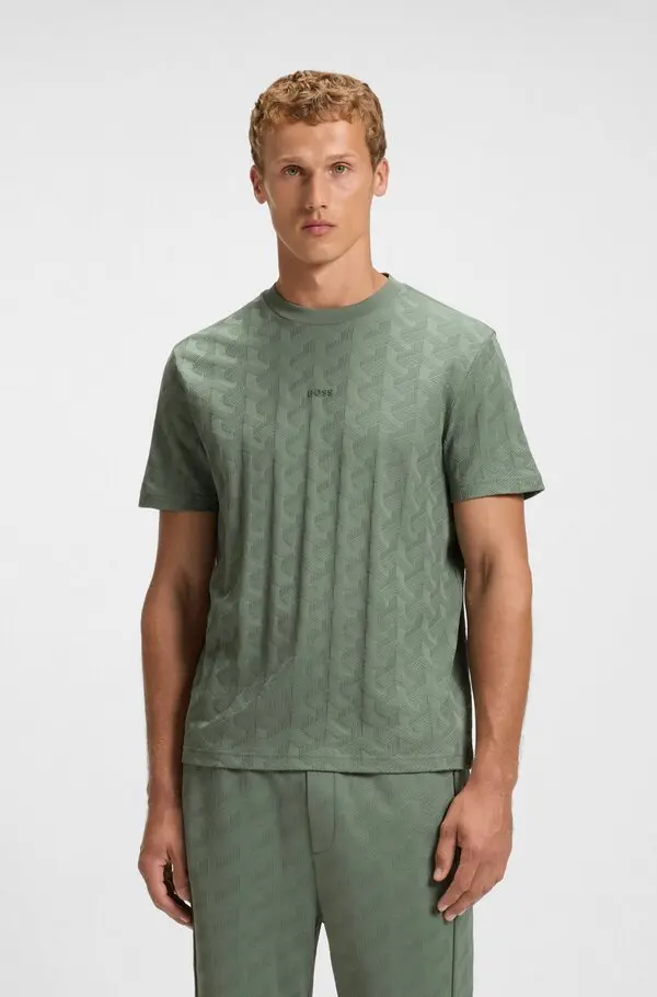 BOSS Jacquard-pattern T-shirt In Cotton - Light Green