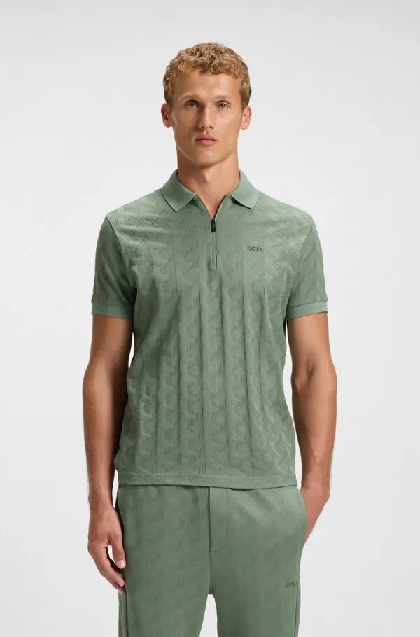 BOSS Jacquard-pattern Polo Shirt In Mercerised Cotton - Light Green