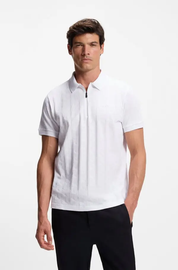 BOSS Jacquard-pattern Polo Shirt In Mercerised Cotton - White