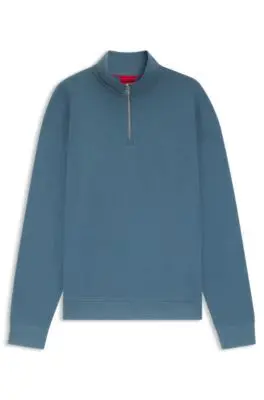 Hugo Relaxed-fit Cotton Sweatshirt With Zipper Neck - Light Blue