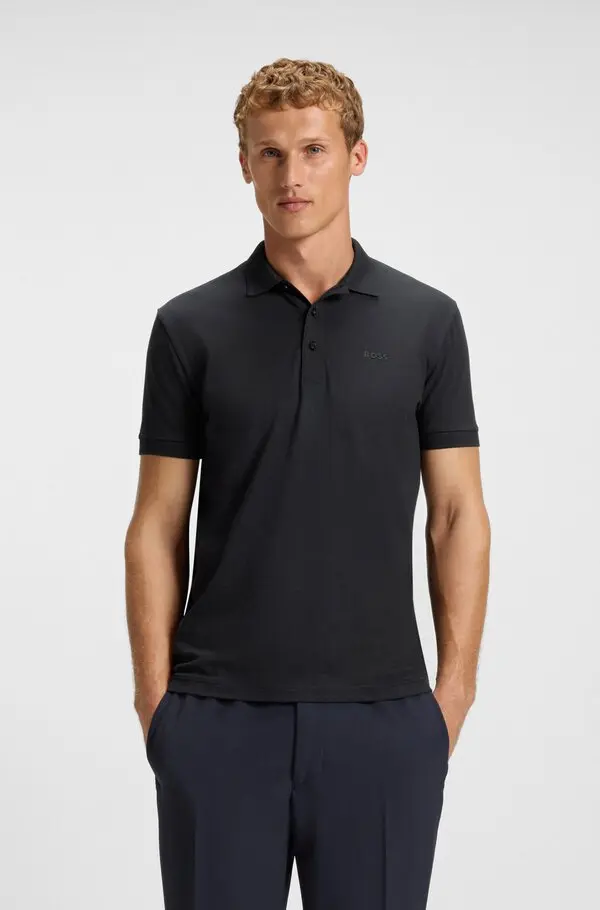BOSS Stretch-cotton Polo Shirt With All-over Print - Dark Blue